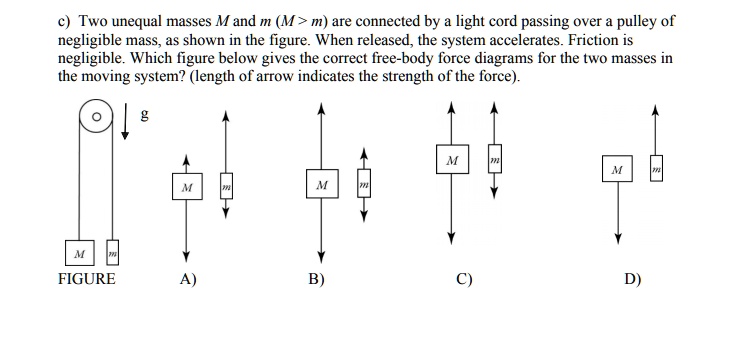 c two unequal masses m and m m m are connected by light cord passing ... c two unequal masses m and m m m are connected by light cord passing ...