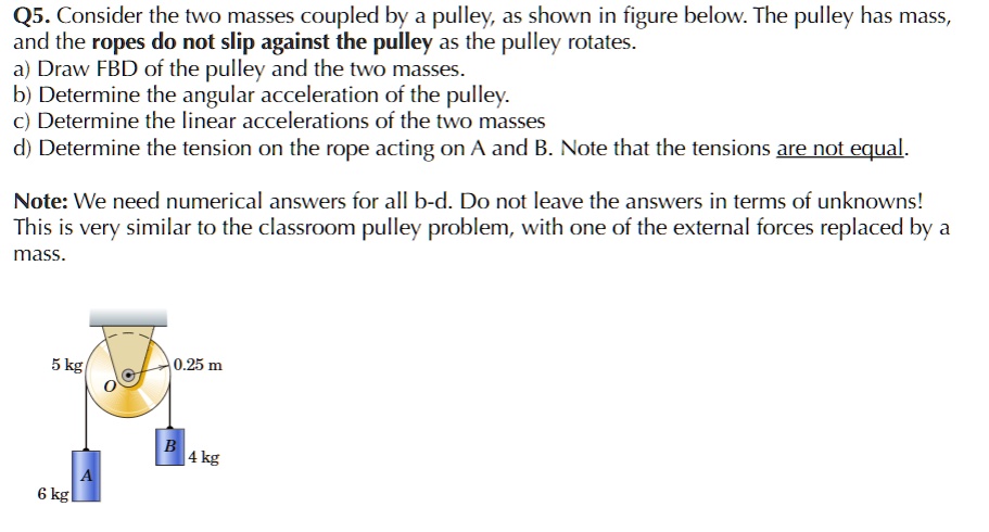 SOLVED: Q5. Consider the two masses coupled by a pulley, as shown in ...