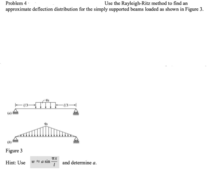 Problem 4 Use the Rayleigh-Ritz method to find an approximate deflection distribution for the ...