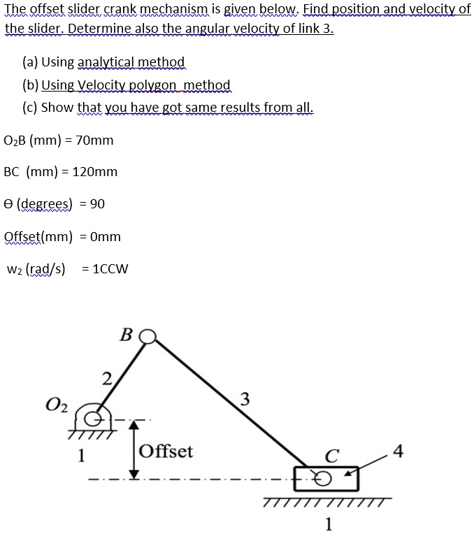 SOLVED: The offset slider crank mechanism is given below. Find the position and velocity of the ...