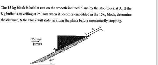 SOLVED: The 15 kg block is held at rest on the smooth inclined plane by the stop block at A. If ...