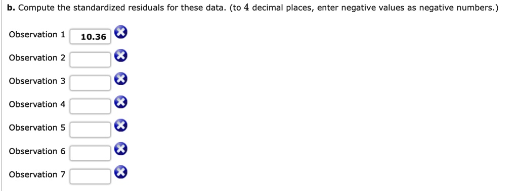 SOLVED: b: Compute the standardized residuals for these data. (to 4 ...