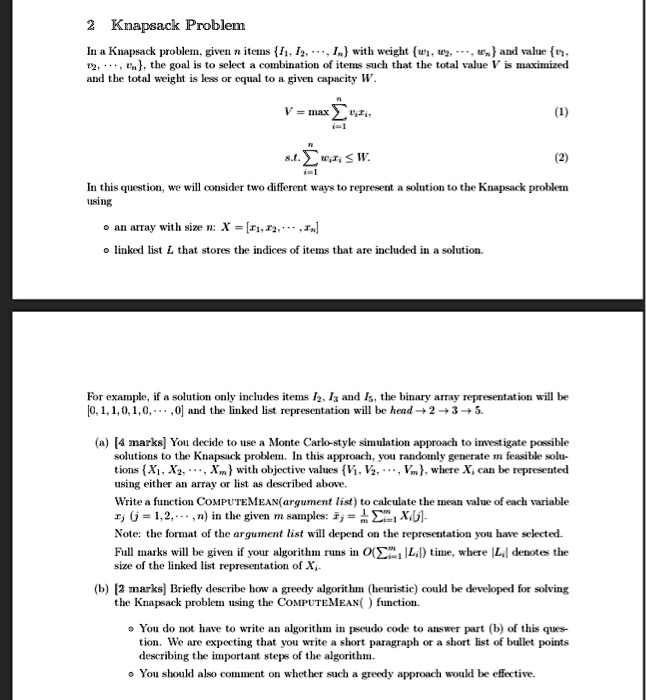 SOLVED: Title: The 0/1 Knapsack Problem In a Knapsack problem, given n ...