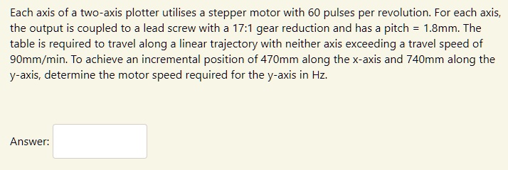 SOLVED: Each axis of a two-axis plotter utilizes a stepper motor with ...