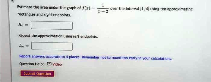 SOLVED: Estimate the area under the graph of f(x) using rectangles and right endpoints over the ...