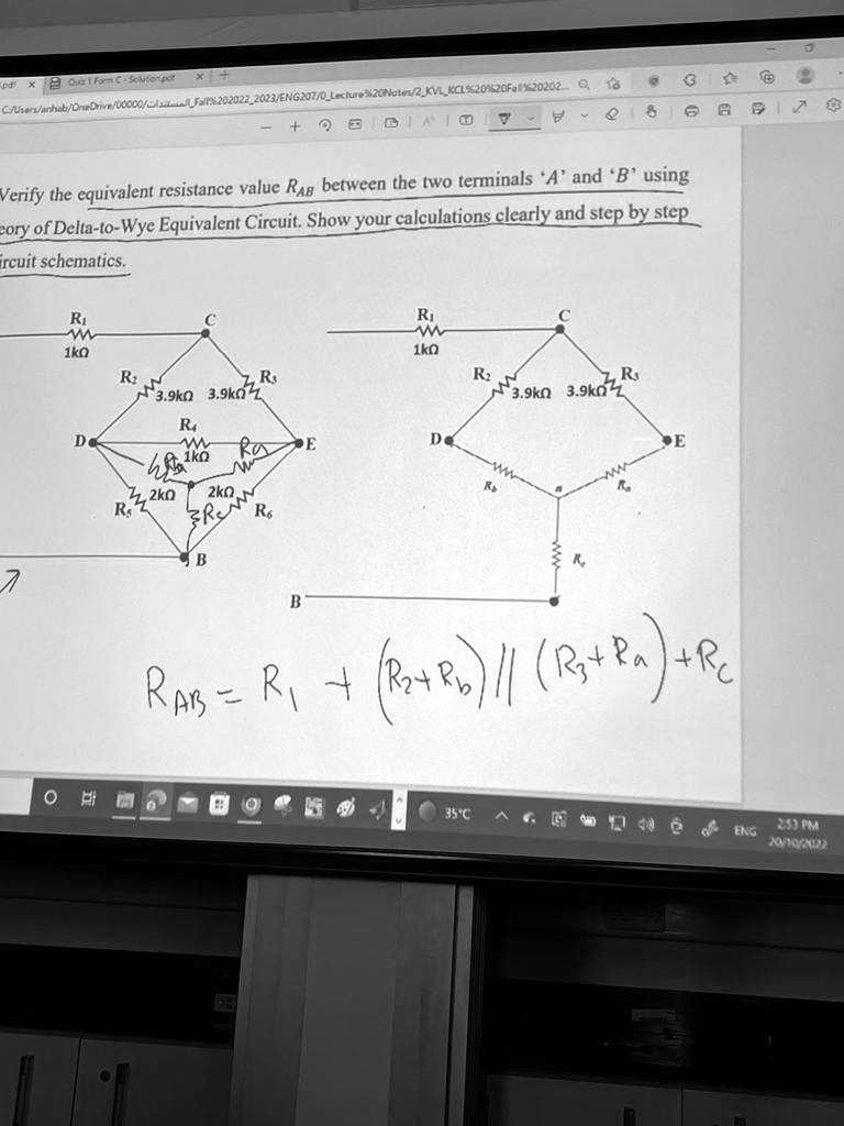 SOLVED: Verify the equivalent resistance value Rab between the two terminals 'A' and 'B' using ...