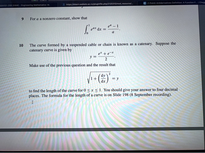 SOLVED: Mnont For nonzero constant show thal 6' dx =* The curve formed ...