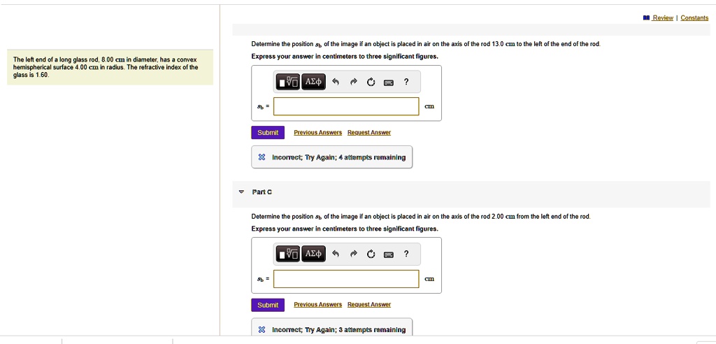 SOLVED: Text: II Review I Constants Determine the position sp of the image if an object is ...