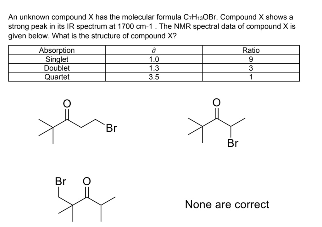 An unknown compound X has the molecular formula C7H13OBr. Compound X ...