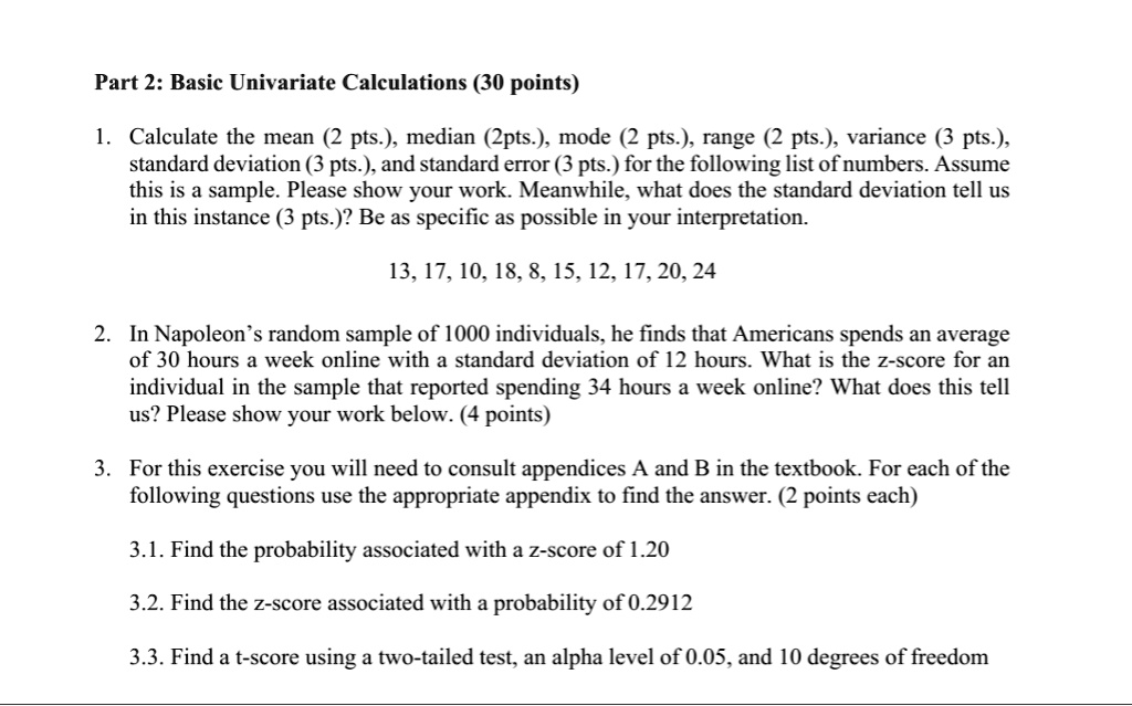 SOLVED: Part 2: Basic Univariate Calculations (30 points) Calculate the ...