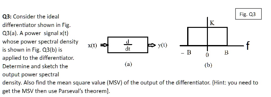 SOLVED: Q3: Consider the ideal differentiator shown in Fig. Q3(a). A power signal x(t) whose ...