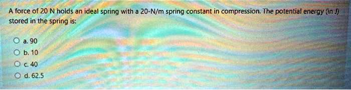 A force of 20 N holds an ideal spring with a 20 N/m spring constant in ...