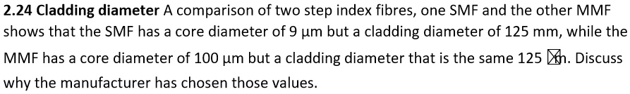 SOLVED: 2.24 Cladding Diameter: A Comparison of Two Step Index Fibres ...