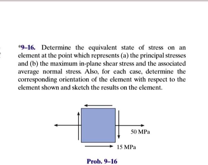 SOLVED: 9-16. Determine the equivalent state of stress on an element at the point which ...