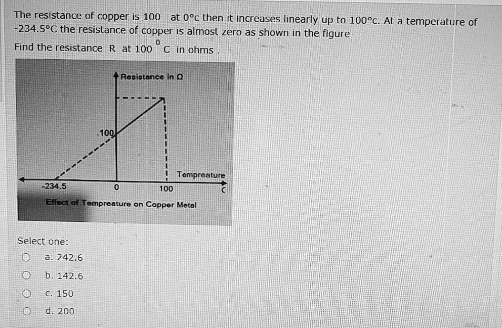 SOLVED: The resistance of copper is 100 at 08c then it increases ...
