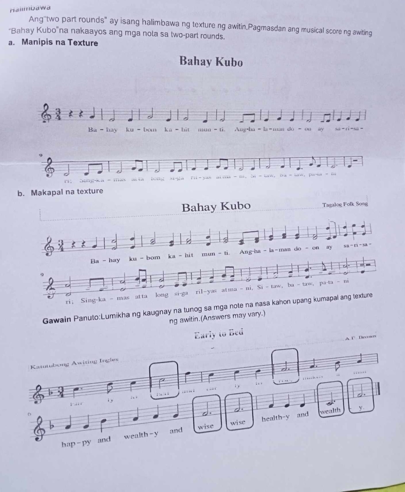 ridilliuawa ang two part rounds ay isang halimbawa ng texture ng ...