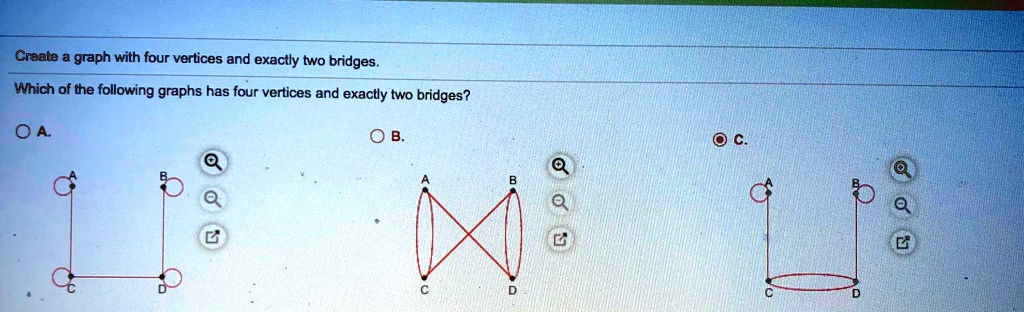 SOLVED: Create graph with four vertices and exactly two bridges. Which of the following graphs ...