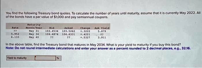 SOLVED: You find the following Treasury bond quotes.To calculate the ...