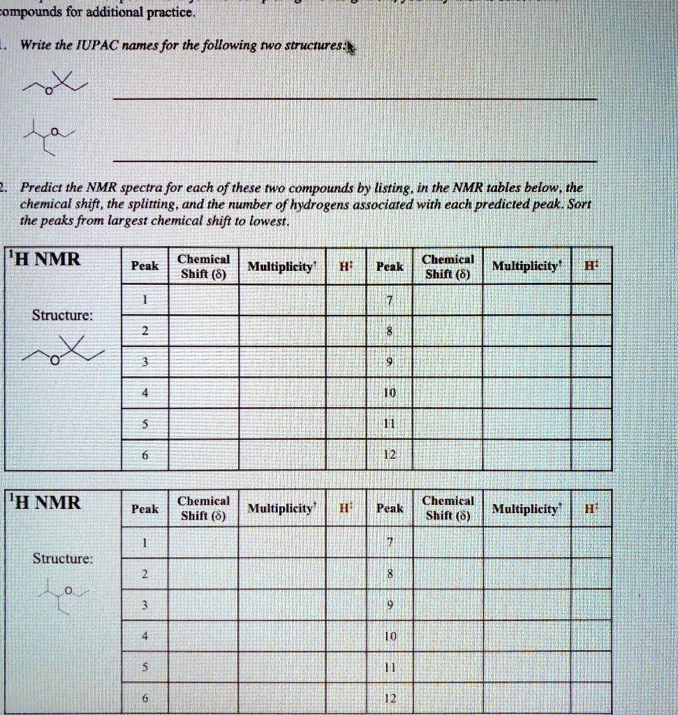 SOLVED: Compounds for additional practice. Write the IUPAC names for the following two ...