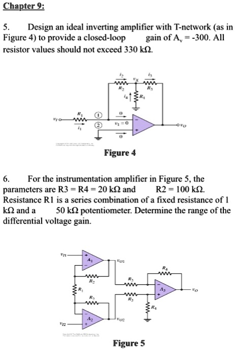 Chapter 9: 5. Design an ideal inverting amplifier with T-network (as in Figure 4) to provide a ...