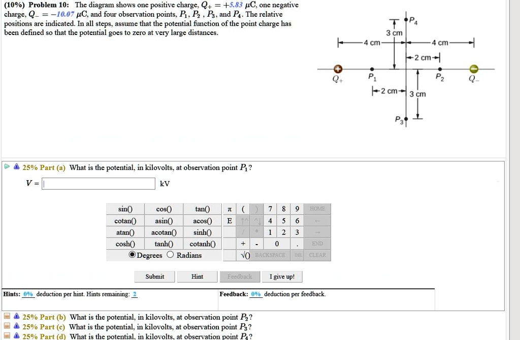 SOLVED: (10%) Problem 10: Thc diagram shows onc positive charge Qt ...