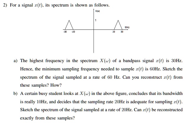 SOLVED: 2) For a signal (t), its spectrum is shown as follows. X(w a ...