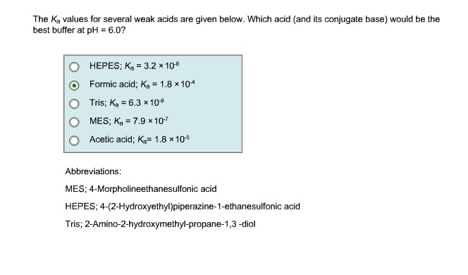 SOLVED: The Ka values for several weak acids are given below. Which acid (and its conjugate base ...