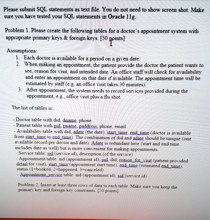 Solved Text Sql Statements In Oracle 11g Creating And Inserting Tables Using Oracle 11g Sql