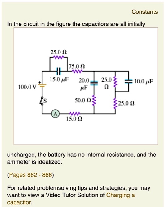 SOLVED: Constants In the circuit in the figure the capacitors are all initially 25.0 Q M 75.0 0 ...