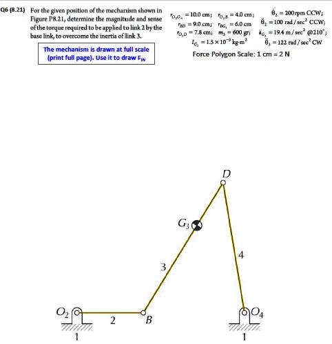 SOLVED: Q6 (8.21) For the given position of the mechanism shown in Figure P8.21, determine the ...