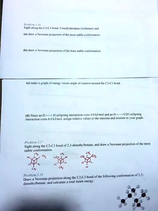 Sight along the C2-C1 bond, 2-methylpropane (isobutane), and draw a ...