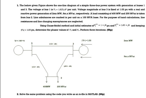 SOLVED: 1.The below given Figure shows the one-line diagram of a simple three-bus power system ...