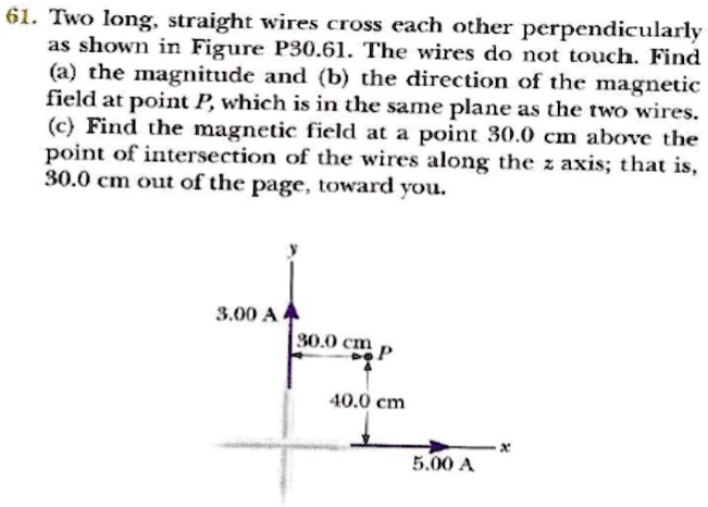 SOLVED: 61. Two long, straight wires cross each other perpendicularly ...