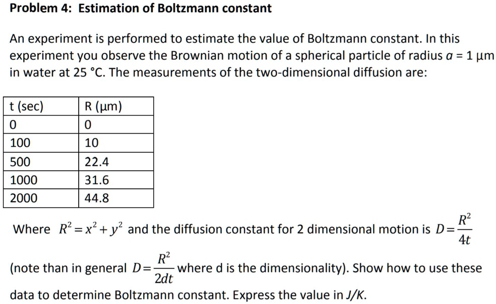 Problem 4: Estimation of Boltzmann constant An experiment is performed ...