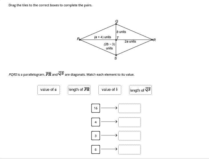 drag the tiles to the correct boxes to complete the pairs pqrs is a parallelogram and are ...