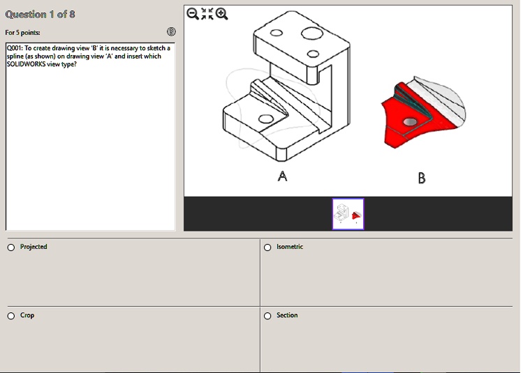 Question 1 of 8 For 5 points: Q001: To create drawing view 'B' it is ...