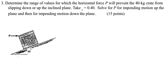 determine the range of values for which the horizontal force p will prevent the 40 kg crate from ...