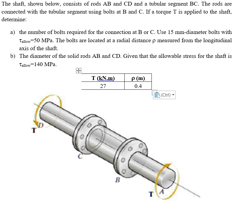 SOLVED: The shaft shown below consists of rods AB and CD and a tubular ...