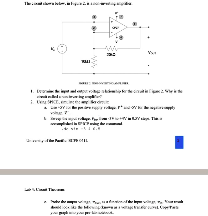 SOLVED: The circuit shown below, in Figure 2, is a non-inverting amplifier. MM 20kÎ© VOUT 10kÎ ...