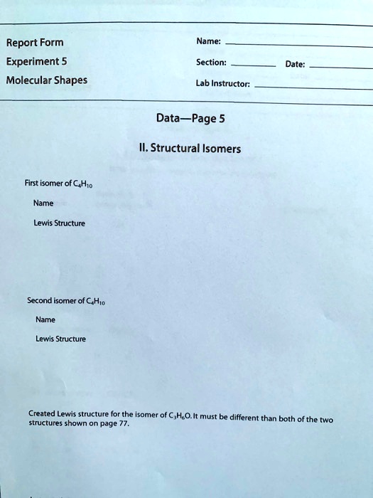 report form experiment 5 molecular shapes name section date lab instructor data page 5 ii ...