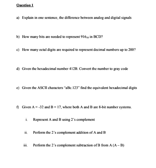 SOLVED: a) Explain in one sentence the difference between analog and ...
