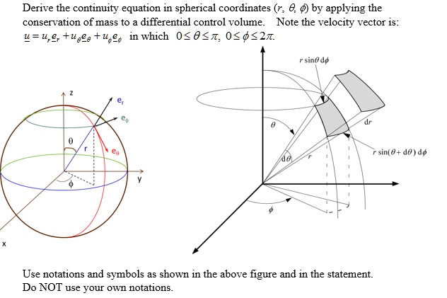 Solved Derive The Continuity Equation In Spherical Coordinates R Î
