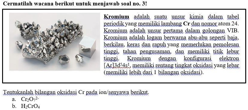 SOLVED: Soal kimia tentang biloks Cermatilah wacana berikut untuk ...