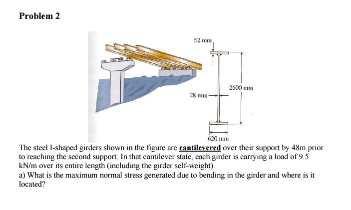 SOLVED: Problem 2 52 mm 2600 mm 28 m 620 mm The steel I-shaped girders ...