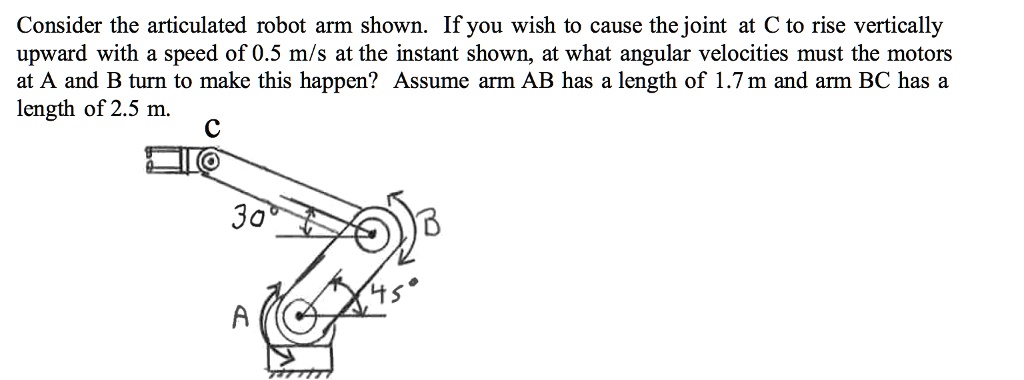 SOLVED: Consider the articulated robot arm shown. If you wish to cause the joint at C to rise ...