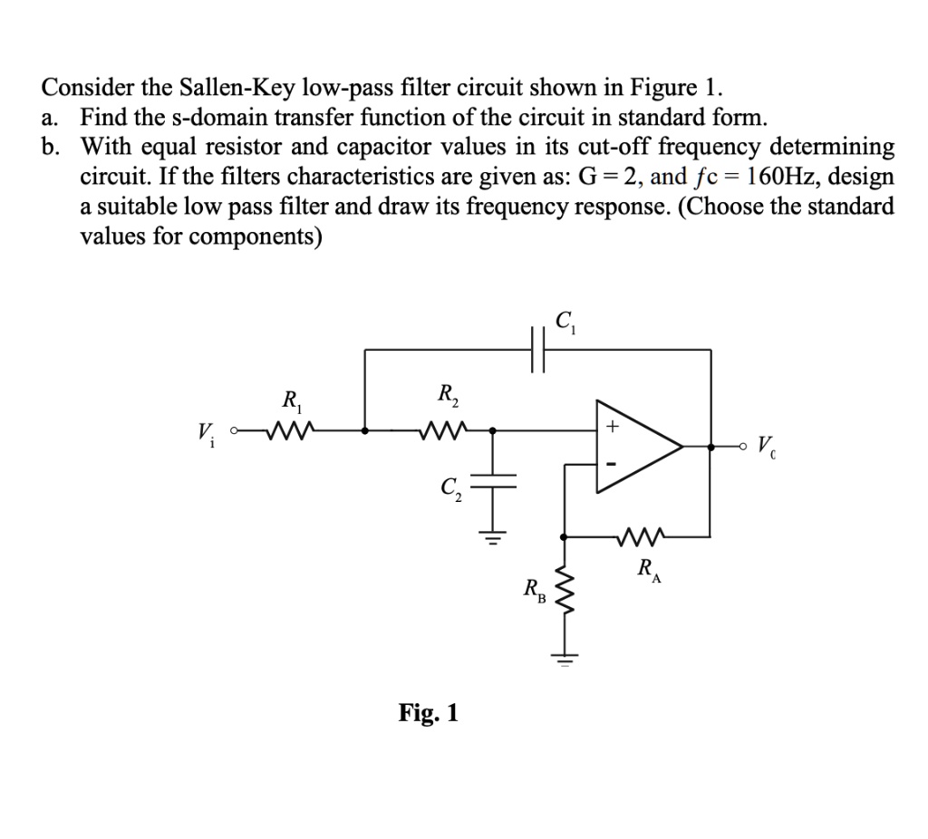 Consider The Sallen Key Low Pass Filter Circuit Shown In Figure 1 A Find The S Domain Transfer