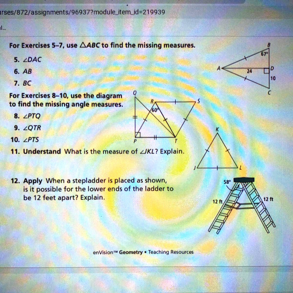 For Exercises 5-7, use ABC to find the missing measures. 5. ∠ DAC 6. AB ...