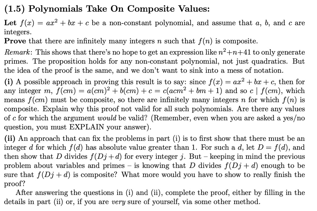 SOLVED: (1.5) Polynomials Take On Composite Values: Let f(c) = ax^2 ... SOLVED: (1.5) Polynomials Take On Composite Values: Let f(c) = ax^2 ...