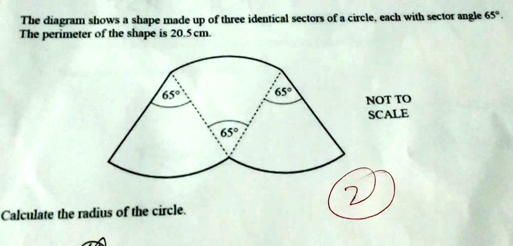 The diagram shows a shape made up of three identical sectors of a ...