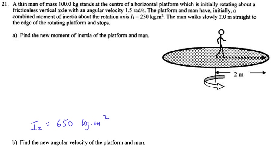 SOLVED:21. A thin man of mass IOU.0 kg stands at the centre of a horizontal platform which is ...